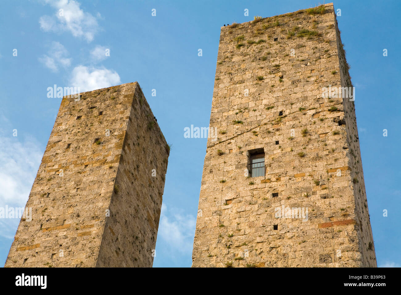 Twin medieval towers San Gimignano Tuscany Italy Stock Photo - Alamy
