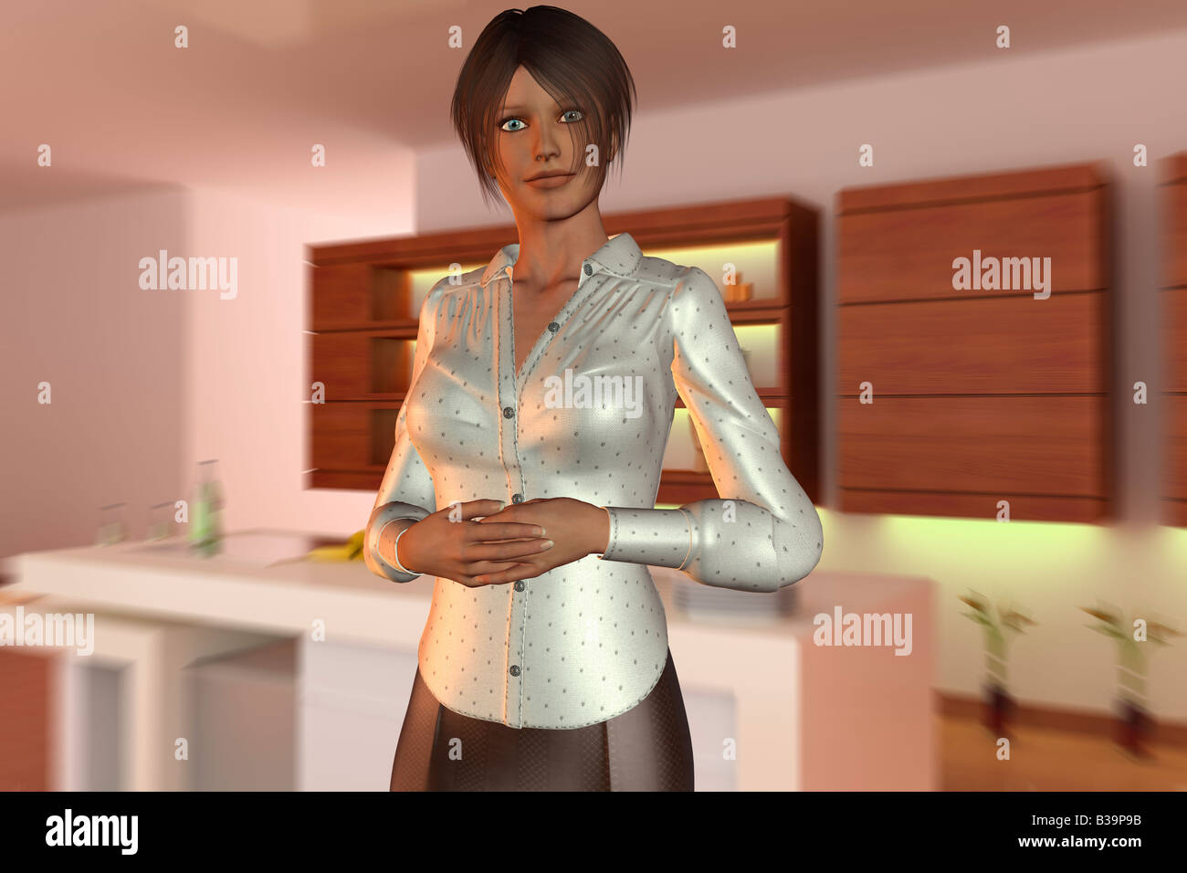 Computer Generated Image Of Woman In Kitchen Stock Photo - Alamy