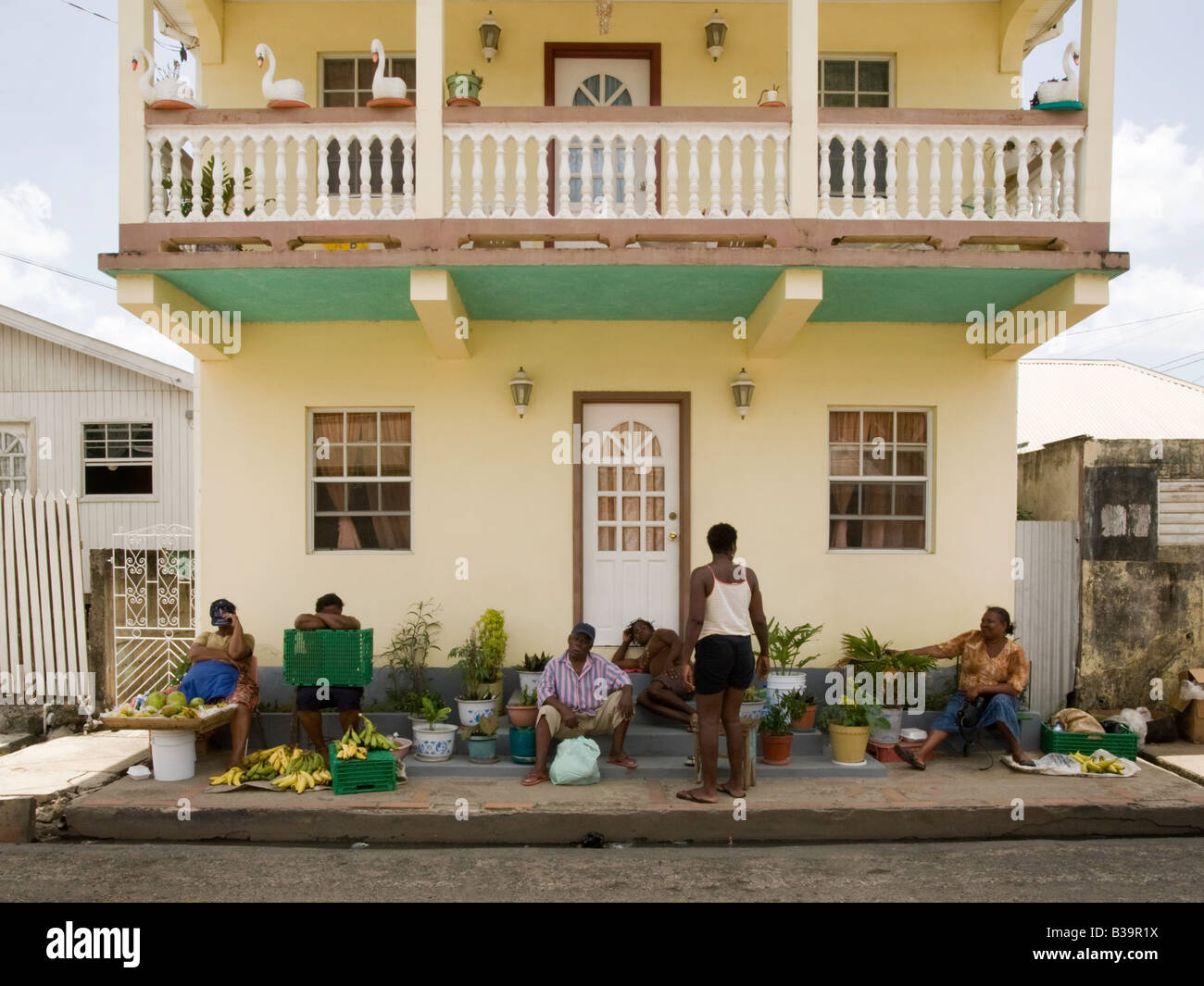 Street scene, Anse La Raye village, St Lucia, West Indies, Caribbean ...