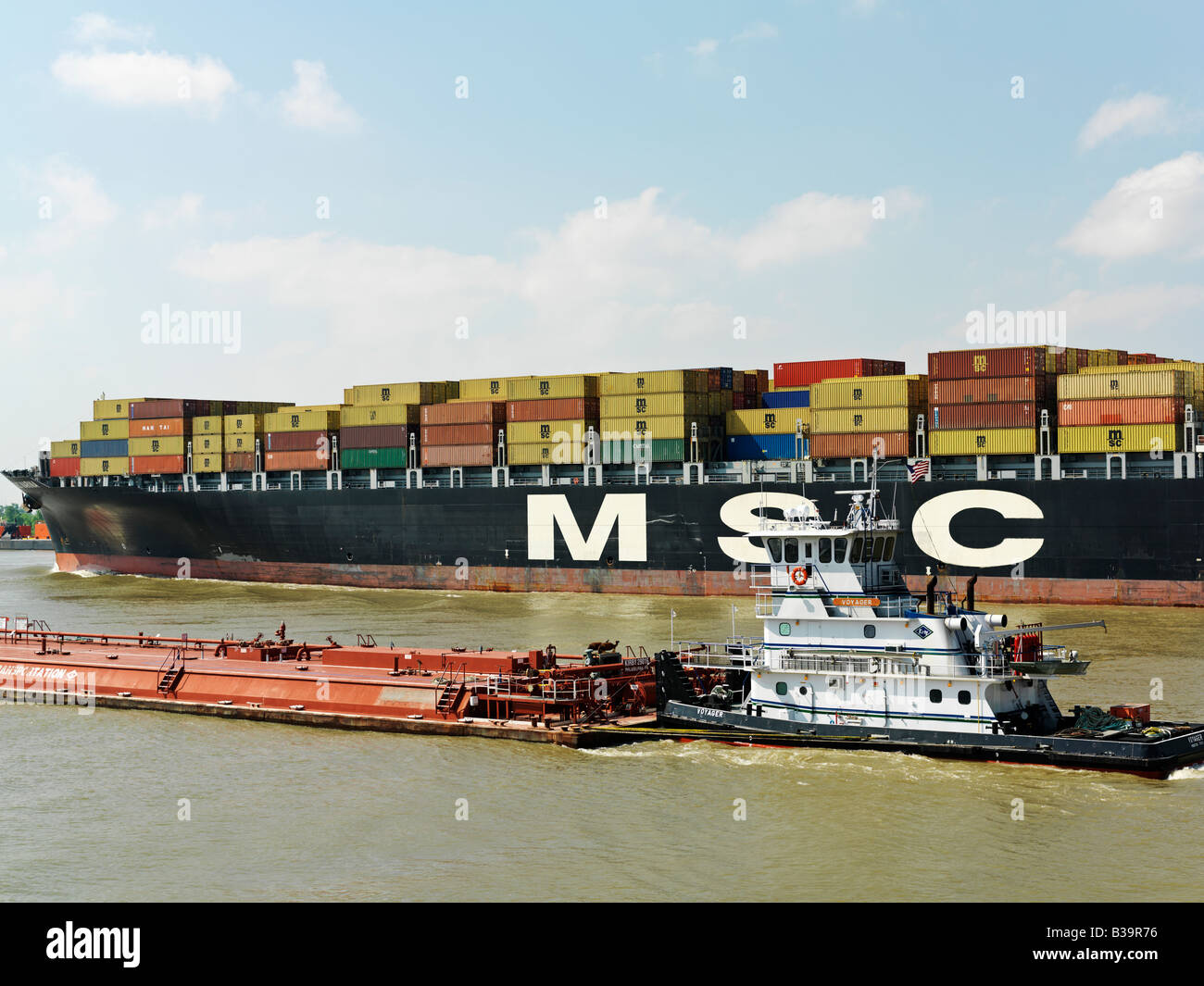 USA,Louisiana,New Orleans,container ship on the Mississippi River Stock ...