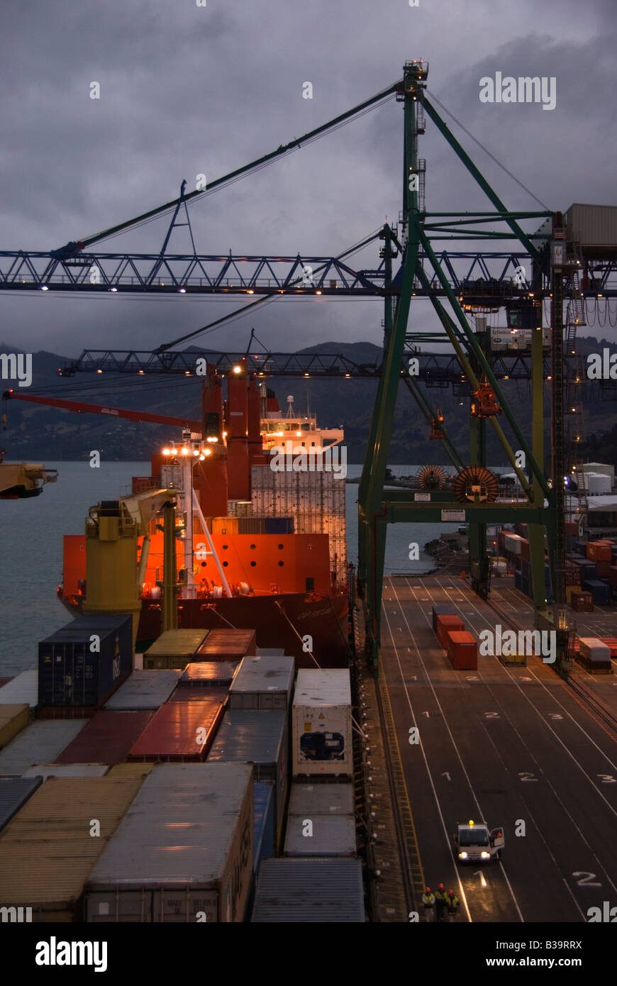 Container ships alongside the dock in early morning light at the ...