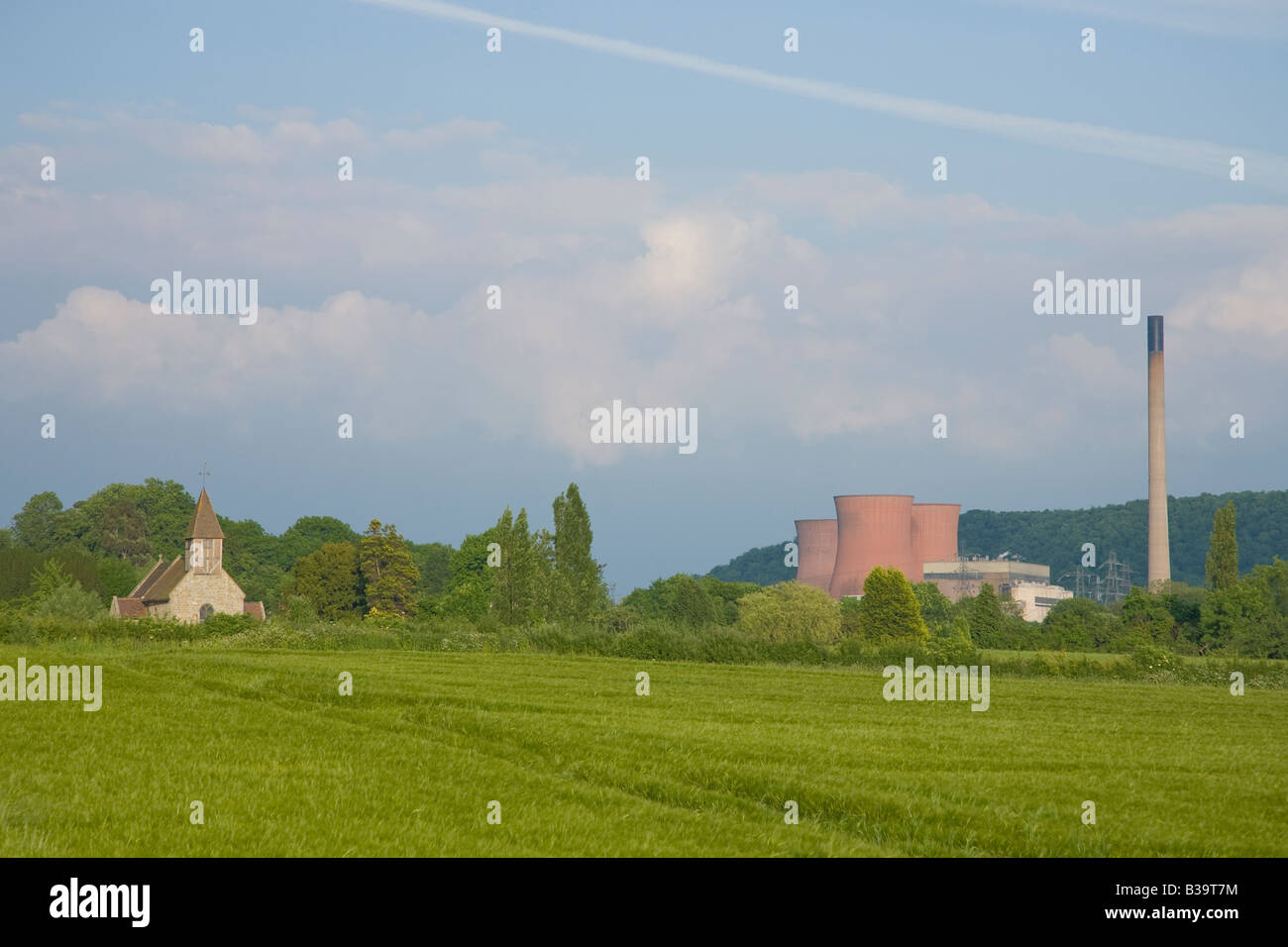 Ironbridge Coal Fired Power Station and Buildwas church on a sunny ...