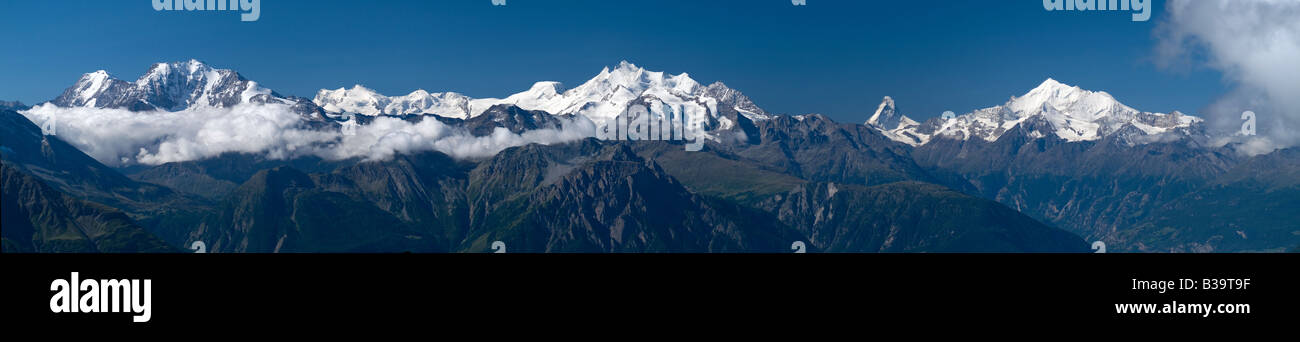 Panoramic view over some of the highest mountains in the Alps ...
