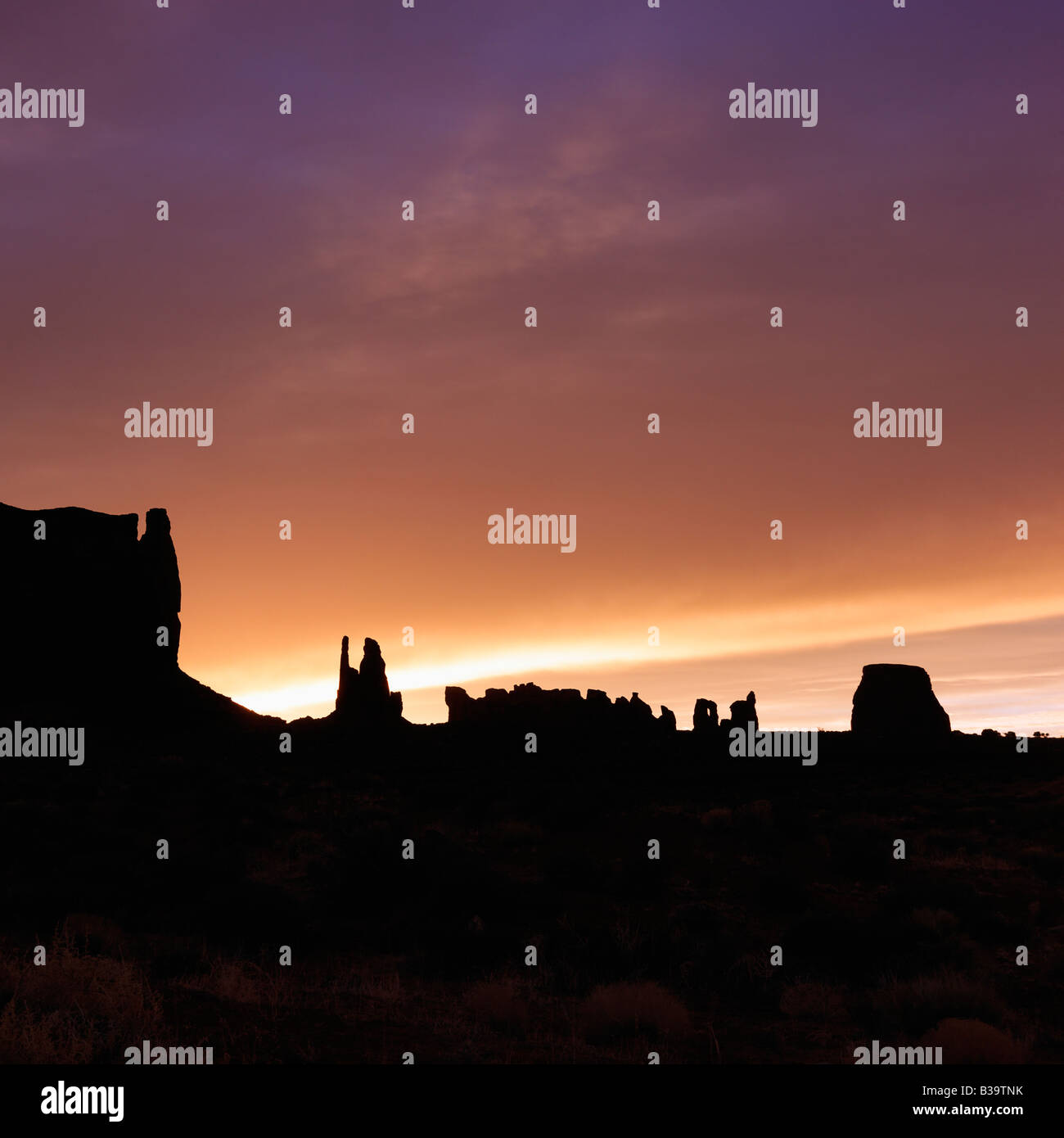 Scenic sunset landscape of mesas in Monument Valley near the border of ...