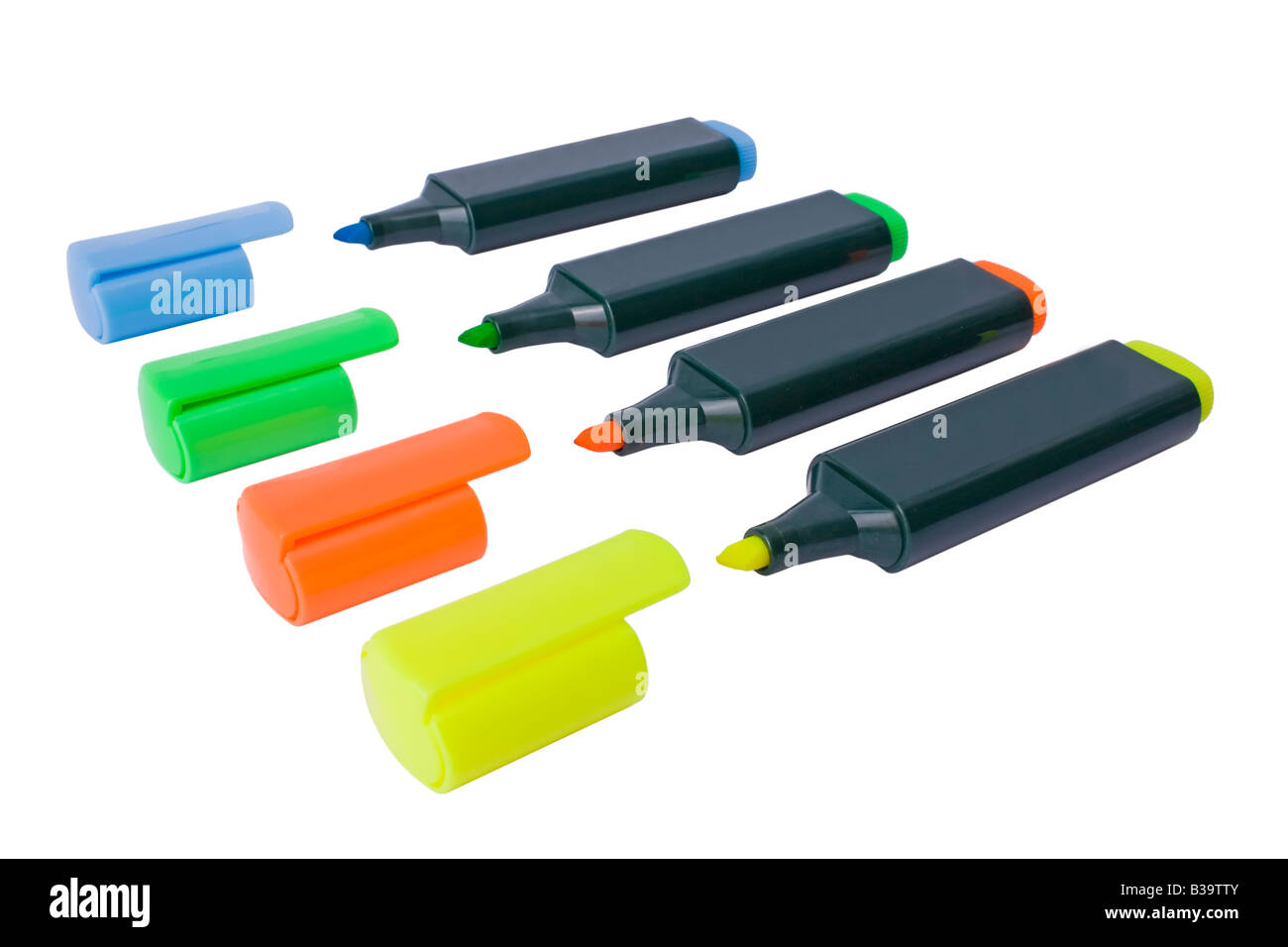 Fluorescent markers isolated on a white background Stock Photo - Alamy