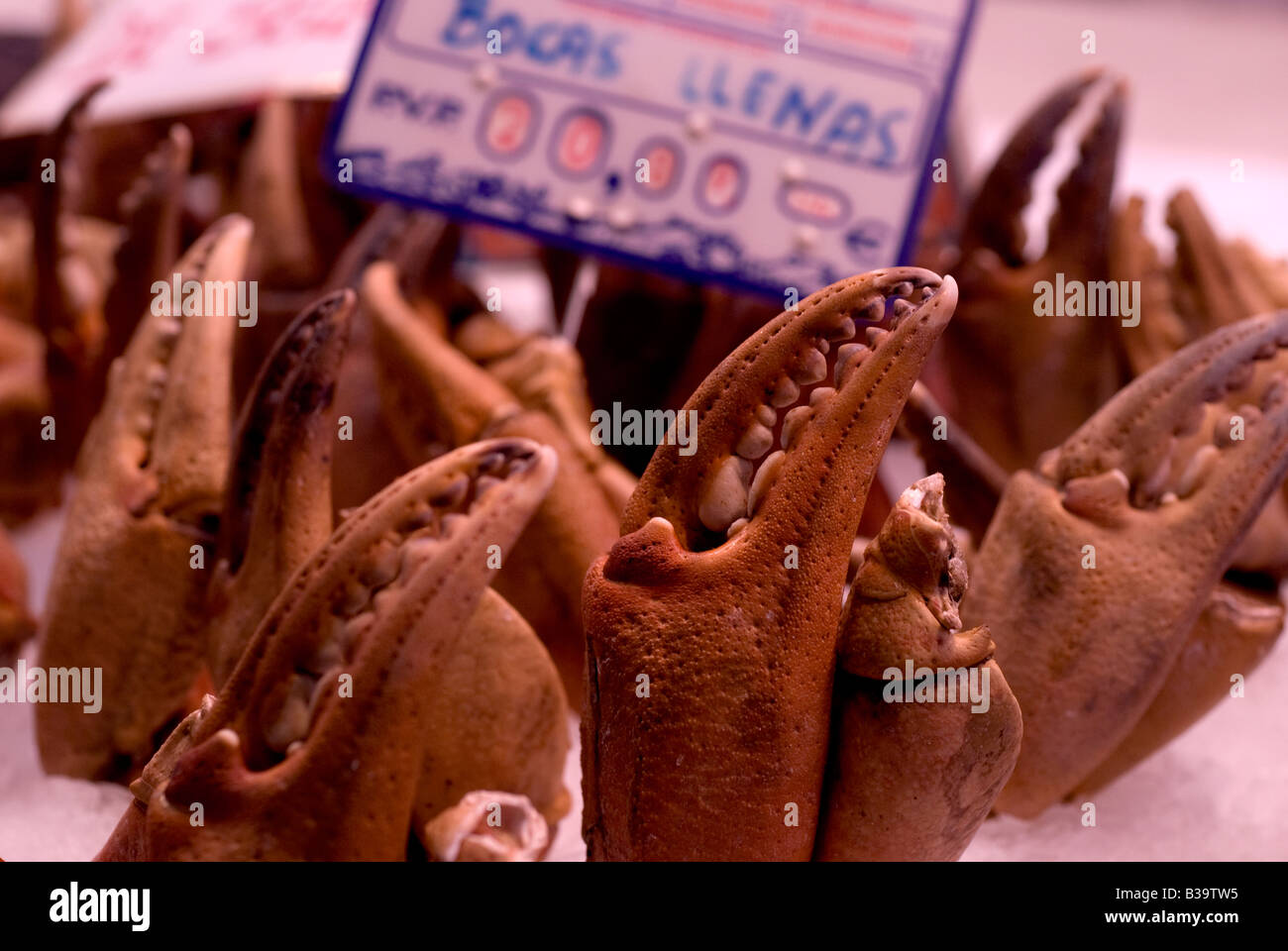 fresh seafood is being sold at the Central Market in Valencia, Spain ...