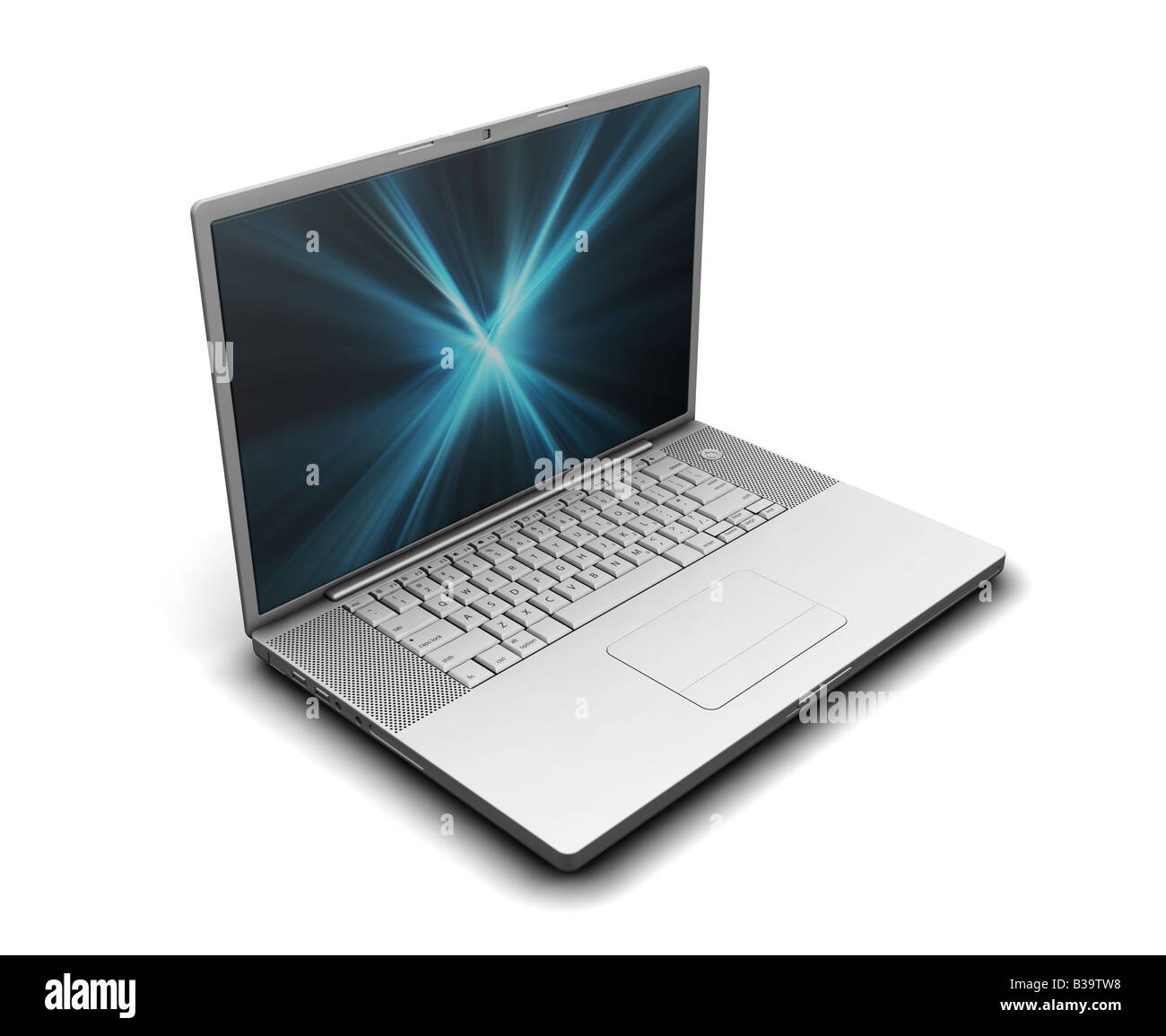 3D render of a computer with an abstract background on the screen Stock ...