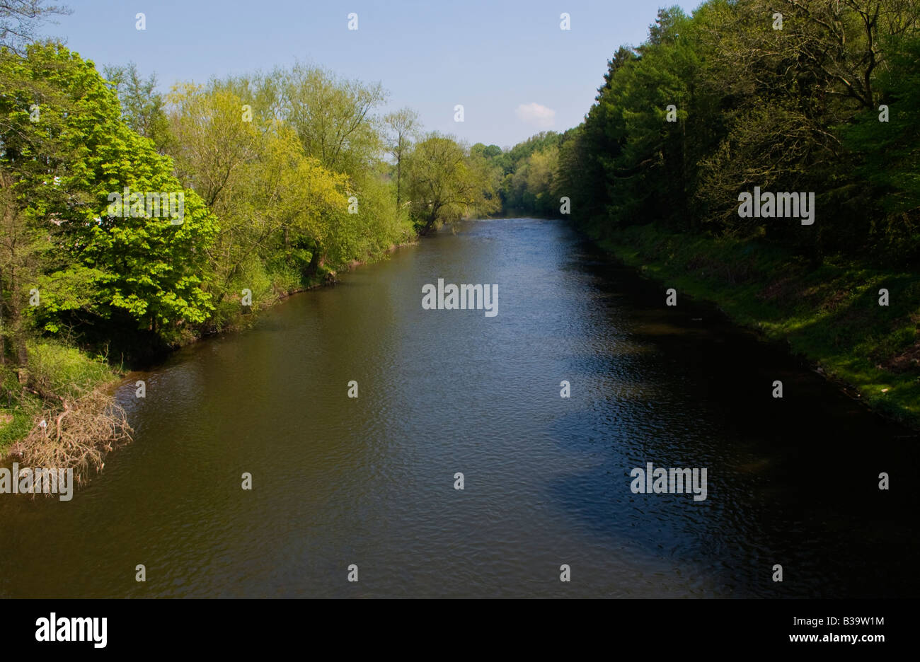 River Usk looking upstream from Chain Bridge at Kemeys Commander ...