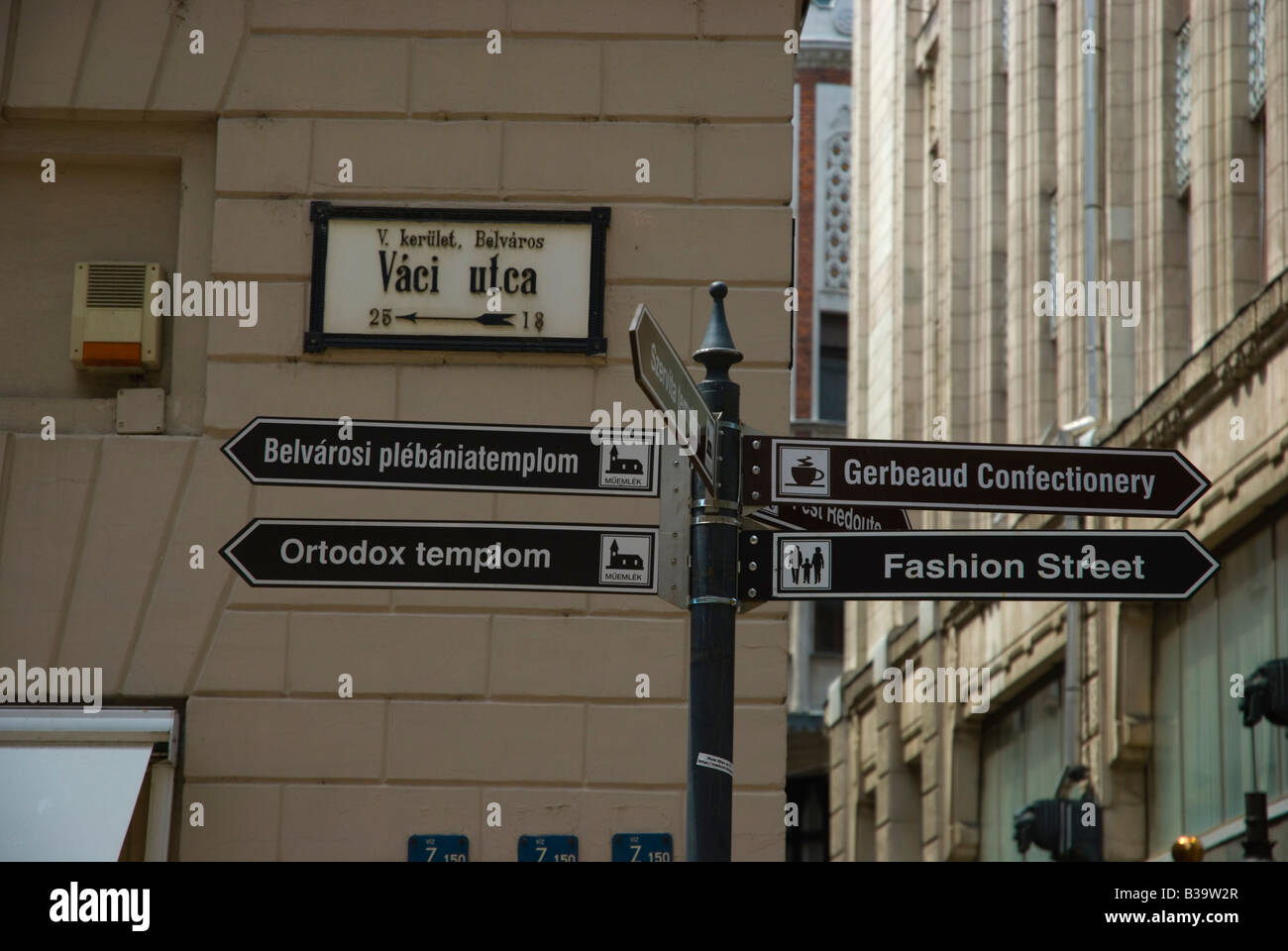 Budapest tourist street sign hi-res stock photography and images - Alamy