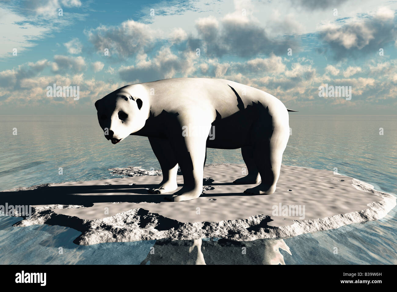 Computer Illustration Of A Single Lonely Polar Bear On A Little Piece ...