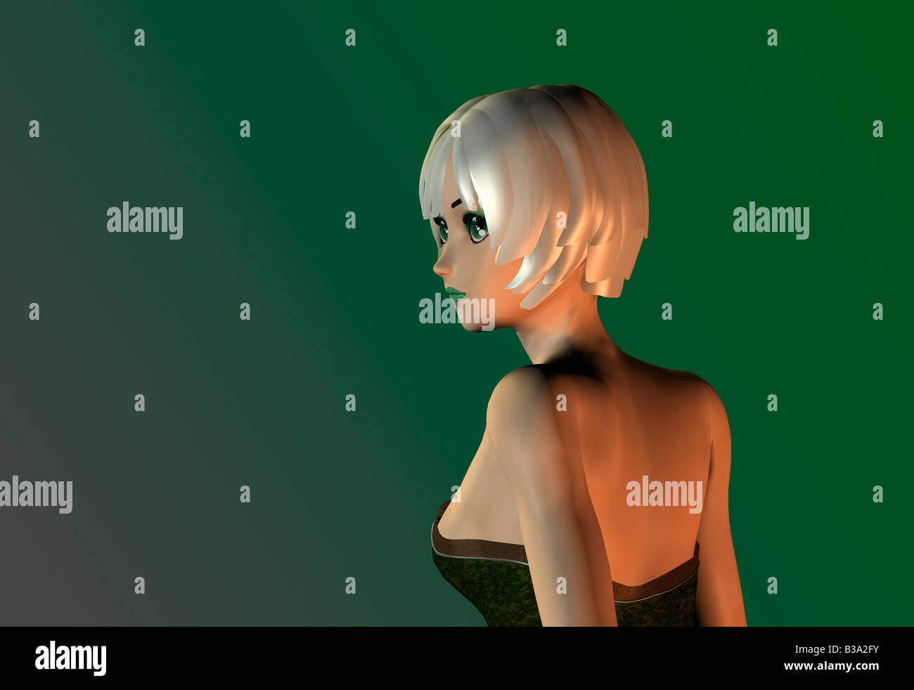 Computer Illustration Of Young Woman Looking Over Her Left Shoulder ...