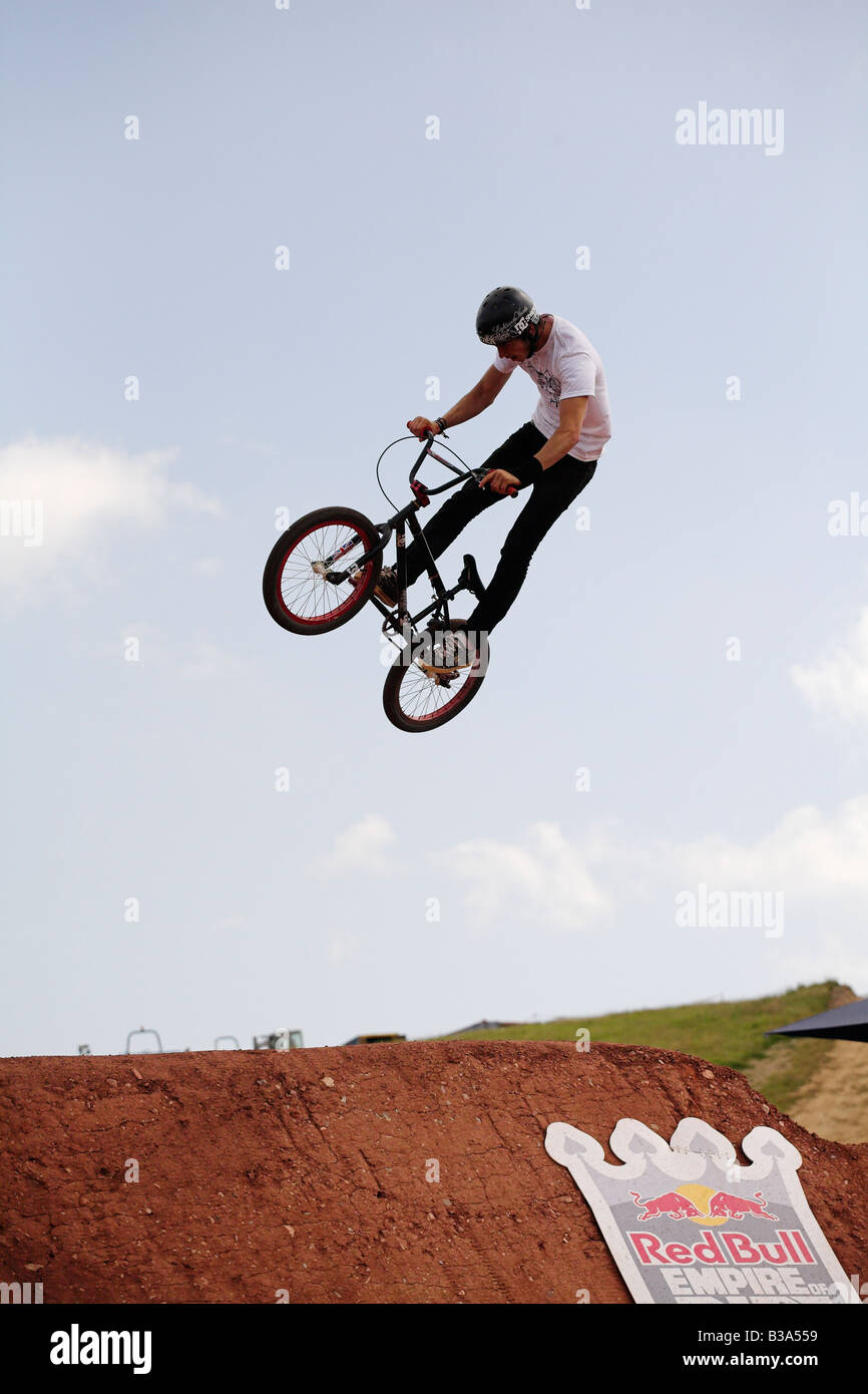BMX rider at Red Bull Empire of Dirt Competition 26 July 2008 Devon UK ...