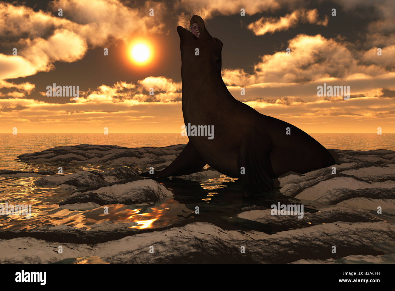 Computer Illustration Of A Seal Screaming During Sunset Stock Photo - Alamy