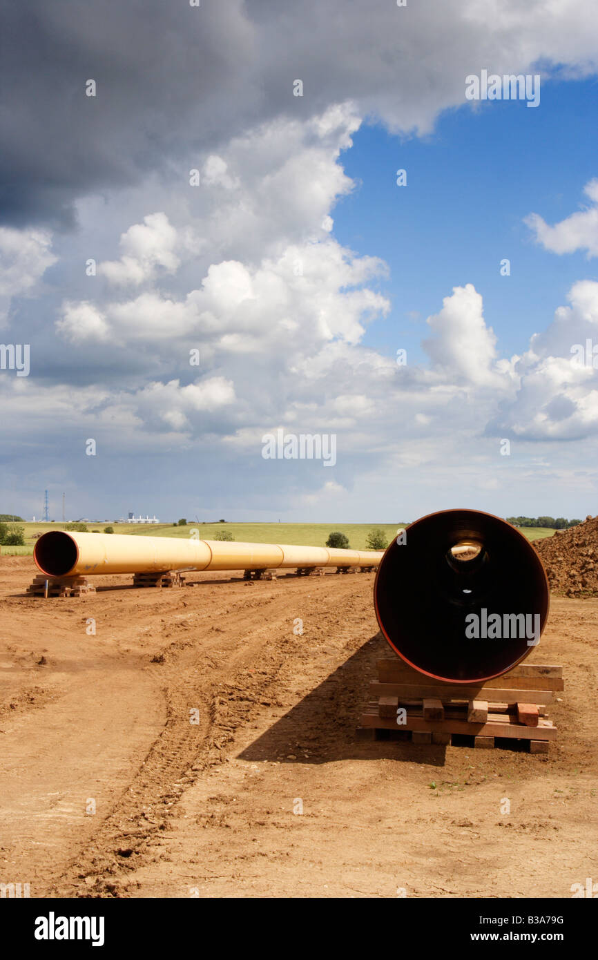 gas pipes being laid near easington, east riding, Yorkshire. This is ...