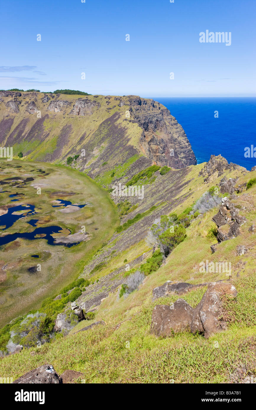 Chile, Rapa Nui, Easter Island, view from the rim into the crater of ...