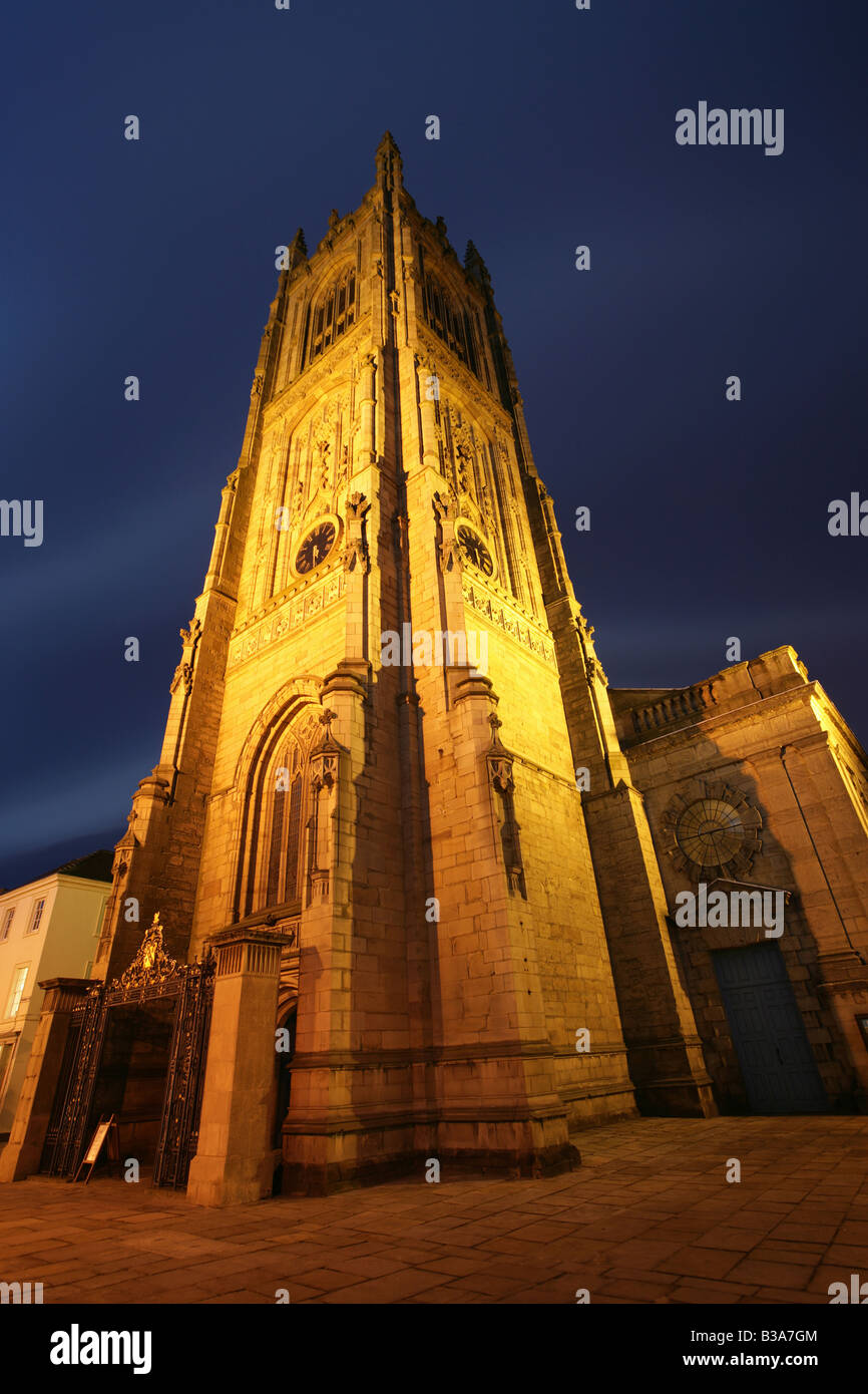 City of Derby, England. Night view of the Perpendicular Gothic tower of ...