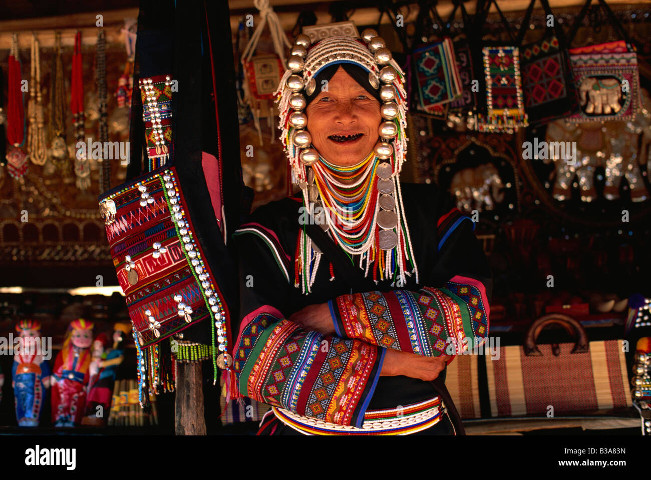 Thailand, Chiang Rai, Akha Hilltribe Woman Wearing Traditional Silver ...