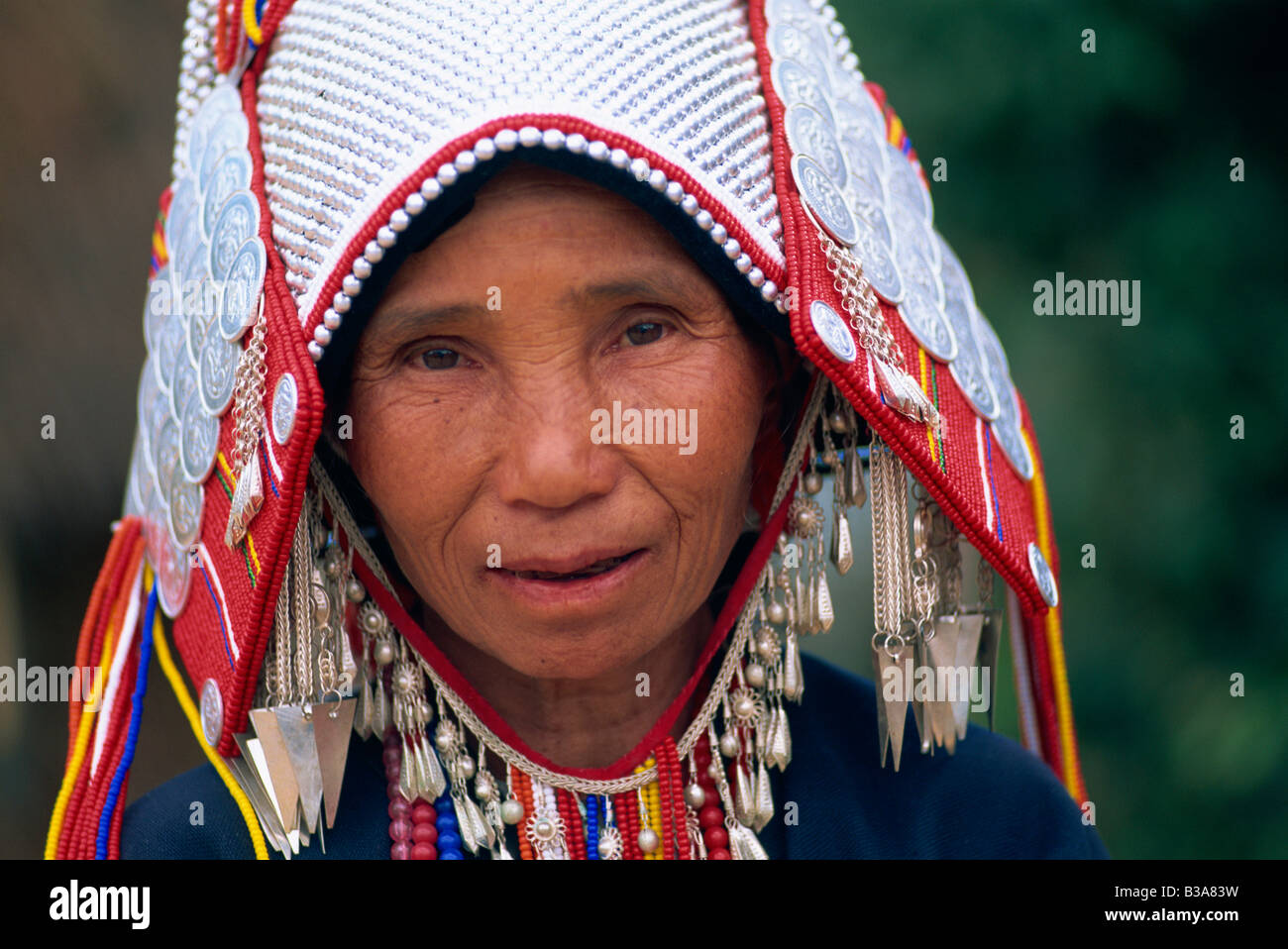 Thailand, Chiang Rai, Akha Hilltribe Woman Wearing Traditional Silver ...