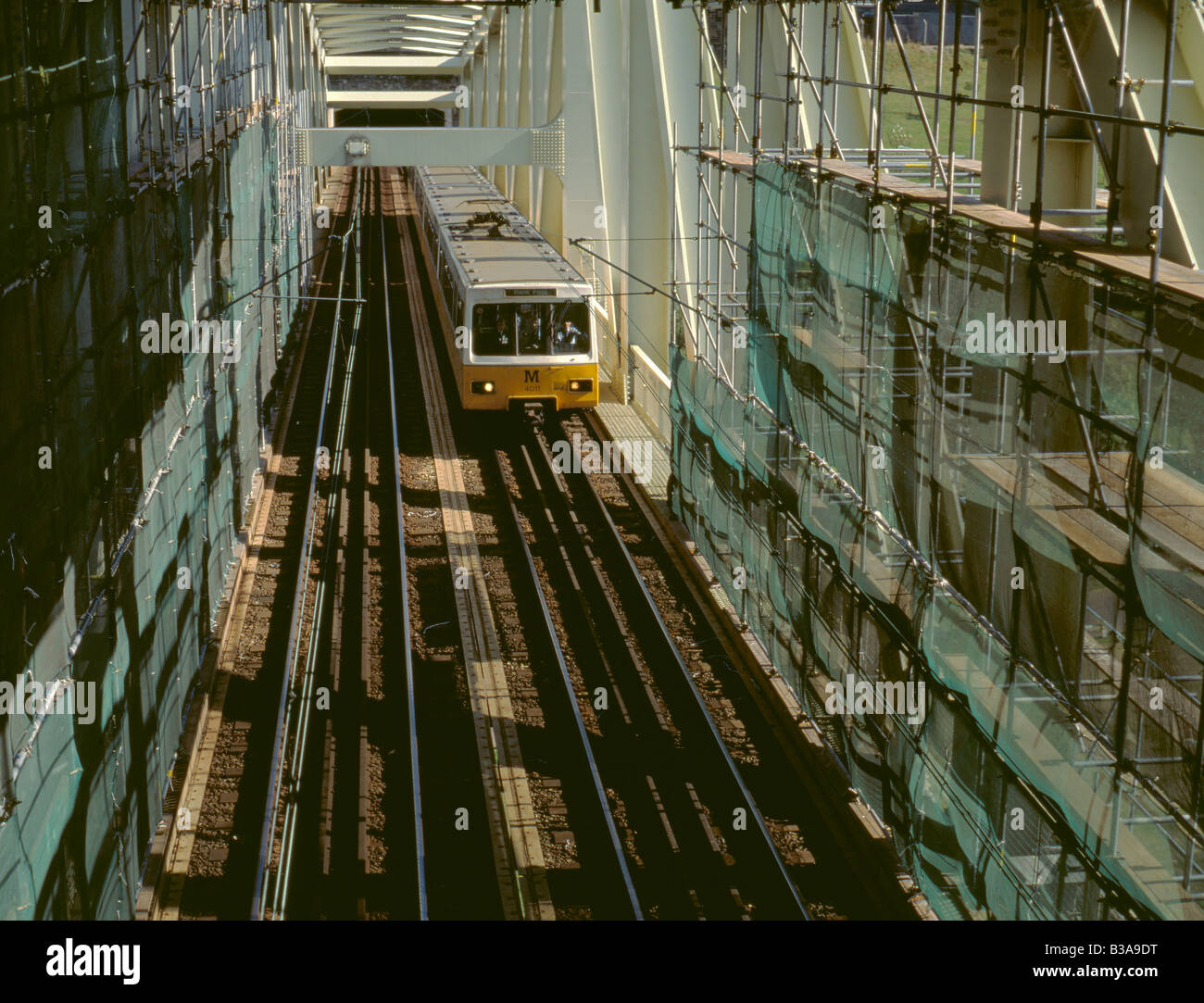 Tyneside Metro tram crossing the Queen Elizabeth II Bridge during ...