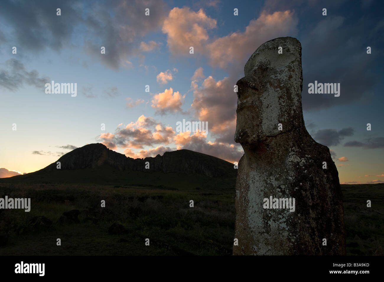 Chile, Rapa Nui, Easter Island, lone monolithic giant stone Moai statue ...