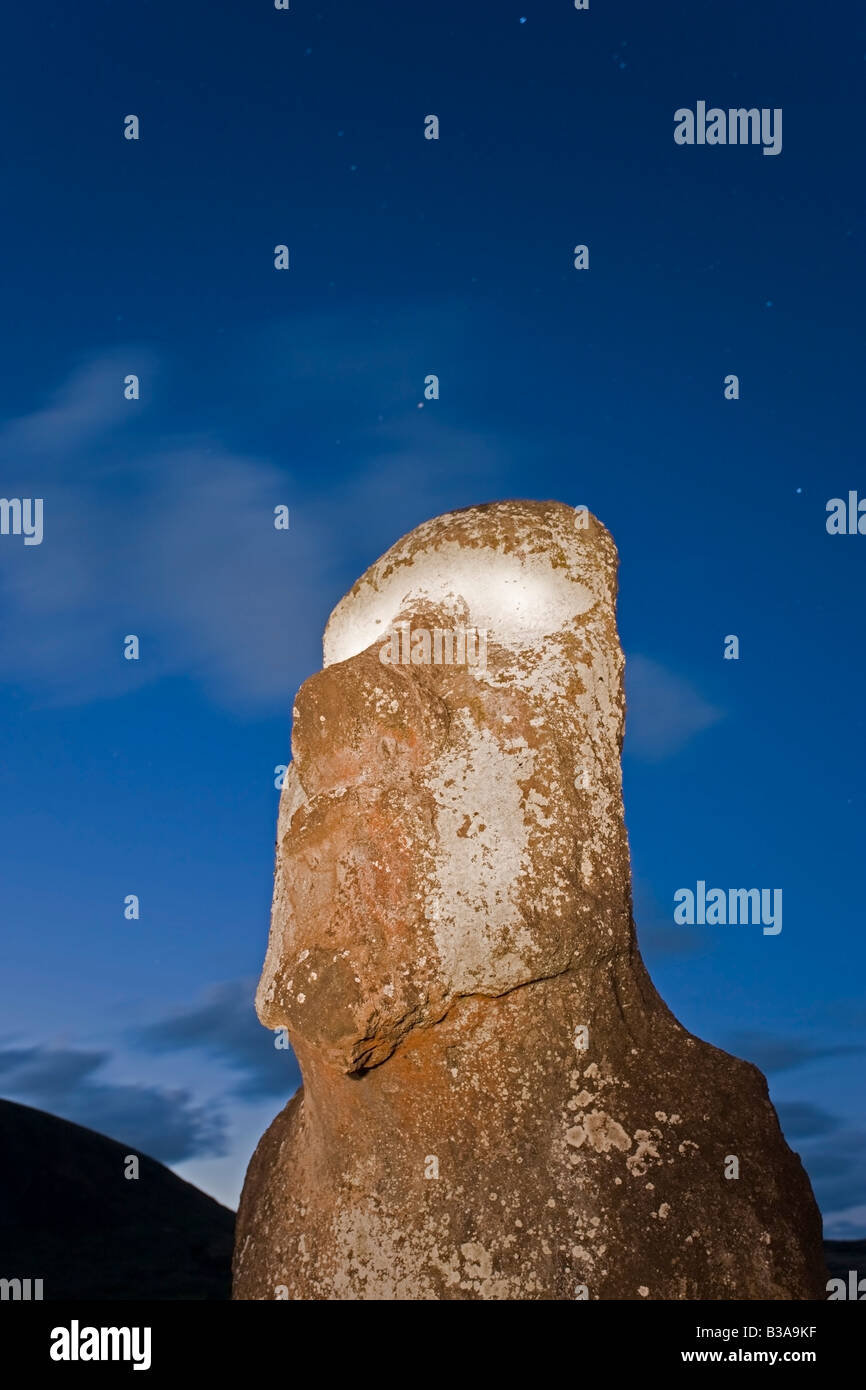 Chile, Rapa Nui, Easter Island, lone monolithic giant stone Moai statue ...