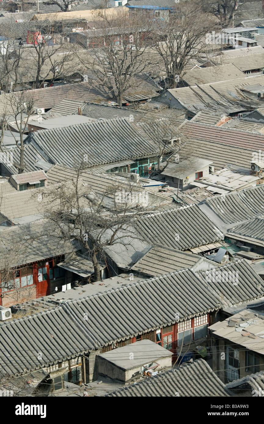 China, Beijing, Dongcheng District, Rooftop View of traditional Beijing ...