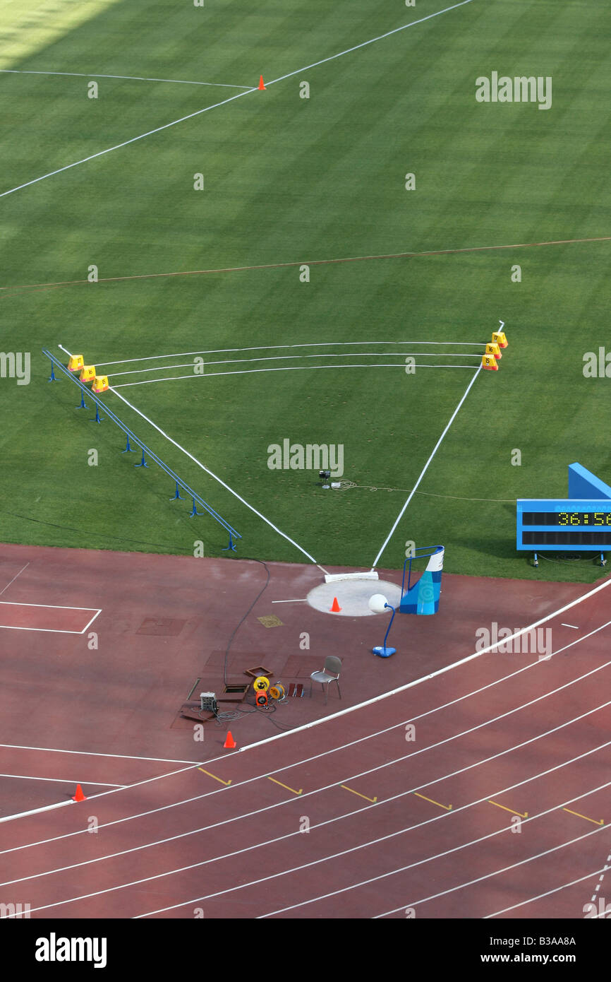 Shot Put field and track lanes empty detail from stadium Stock Photo ...