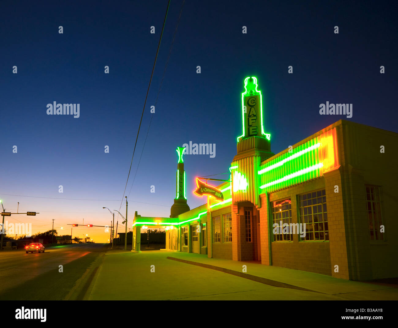 USA, Texas, Route 66, Shamrock, Old Art Deco Tower, Conoco Gas Station ...