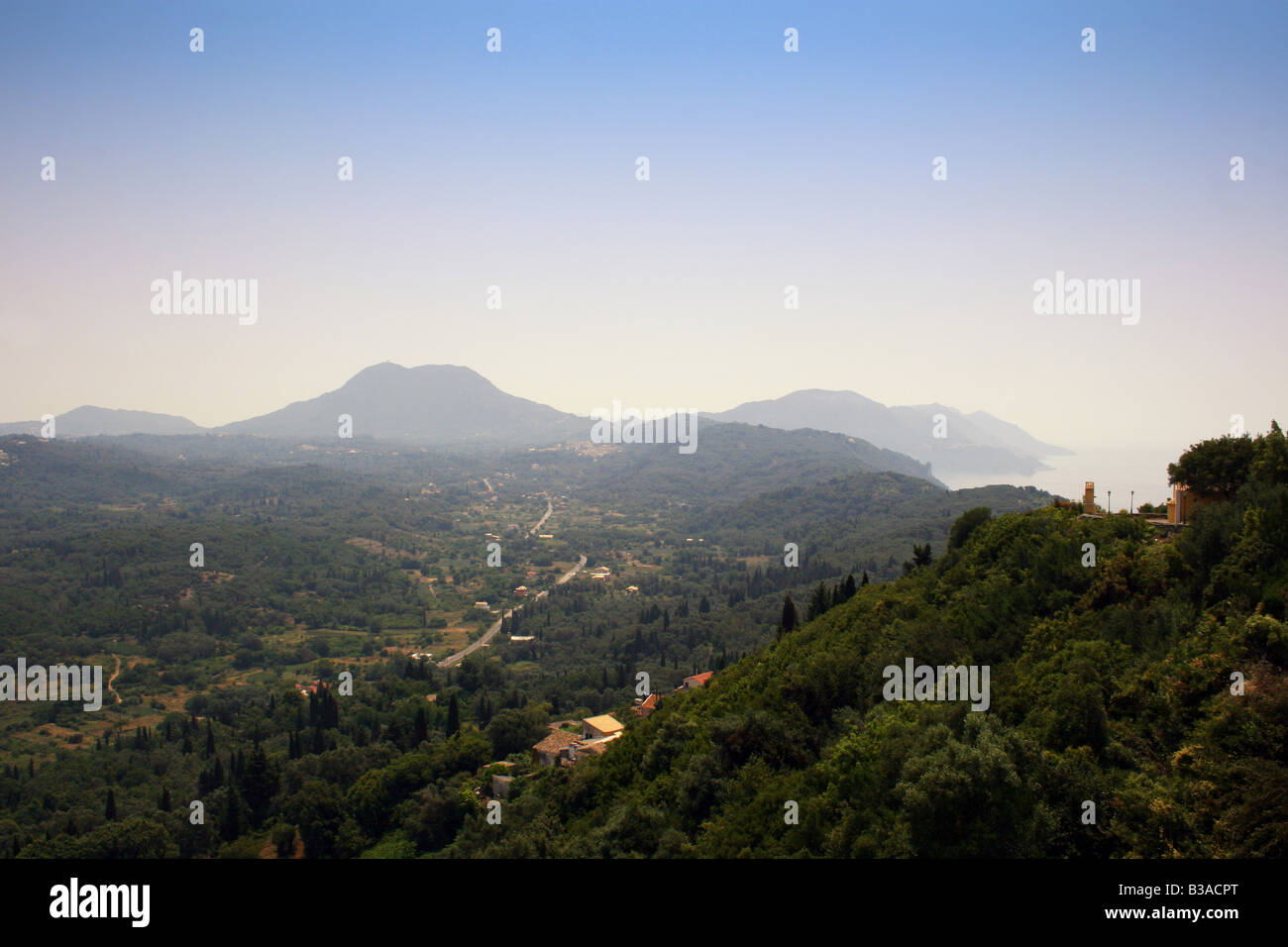 THE LANDSCAPE OF CORFU SEEN FROM THE KAISER'S THRONE ABOVE PELEKAS ON ...