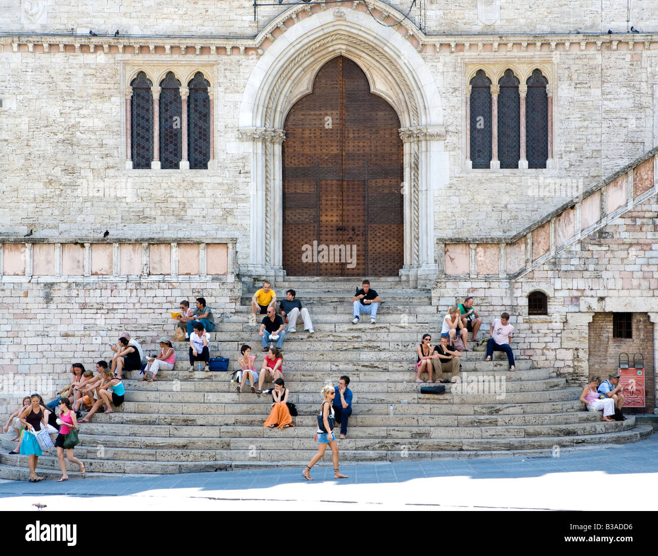 Groups of people sitting around in Perugia s main square Perugia Umbria ...