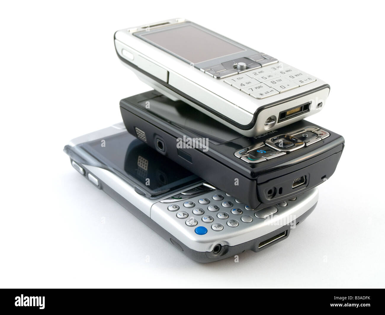 Several Modern Mobile Phones on White Background Stock Photo - Alamy