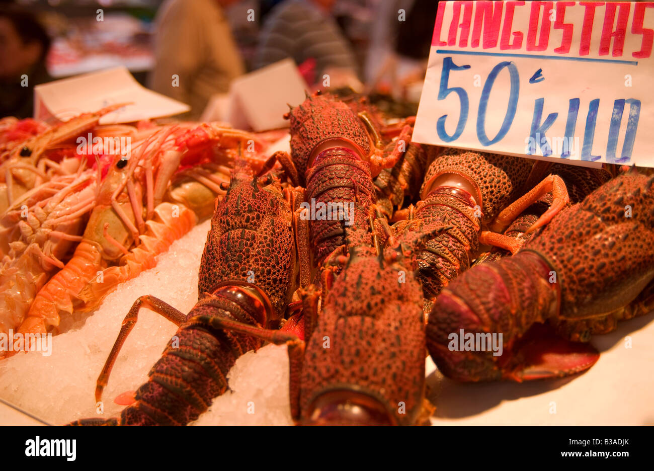 fresh seafood is being sold at the Central Market in Valencia, Spain ...
