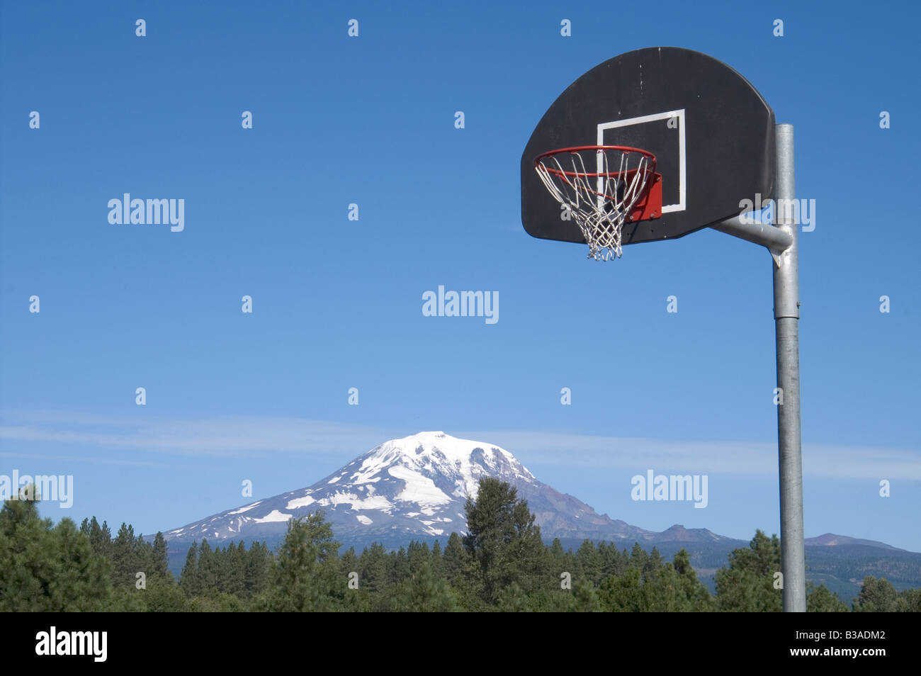 Mt Adams Cascade Mountains with Basketball Hoop Goal for Basketballs ...
