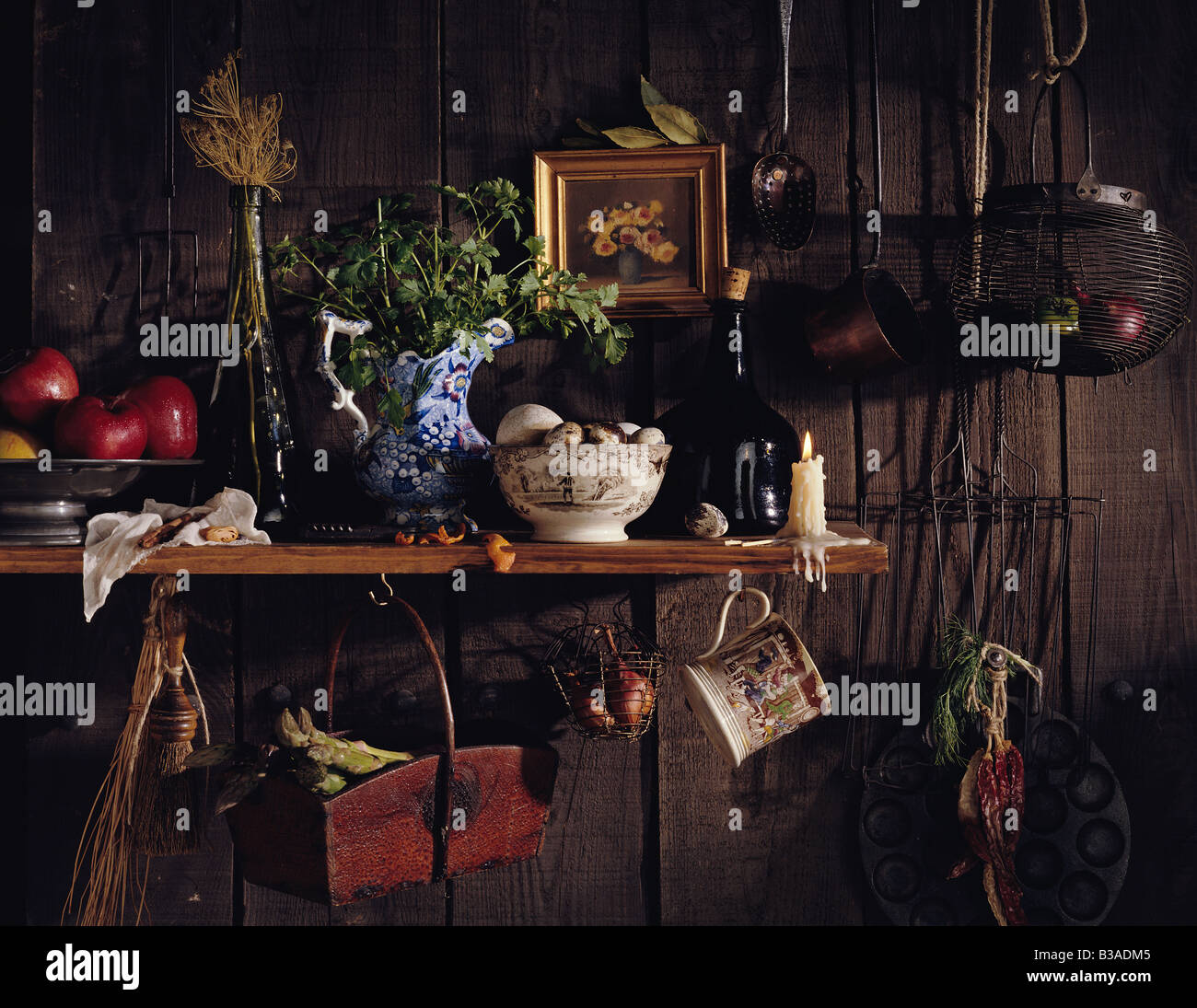 Rustic still life picturesque larder editorial food Stock Photo - Alamy
