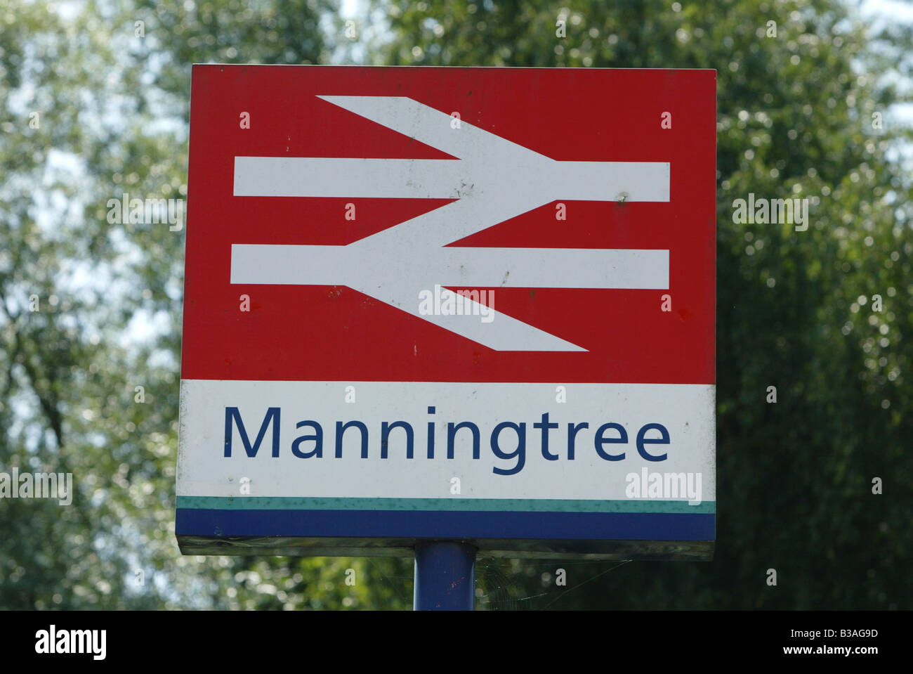 Sign for Manningtree railway station Essex UK Stock Photo - Alamy