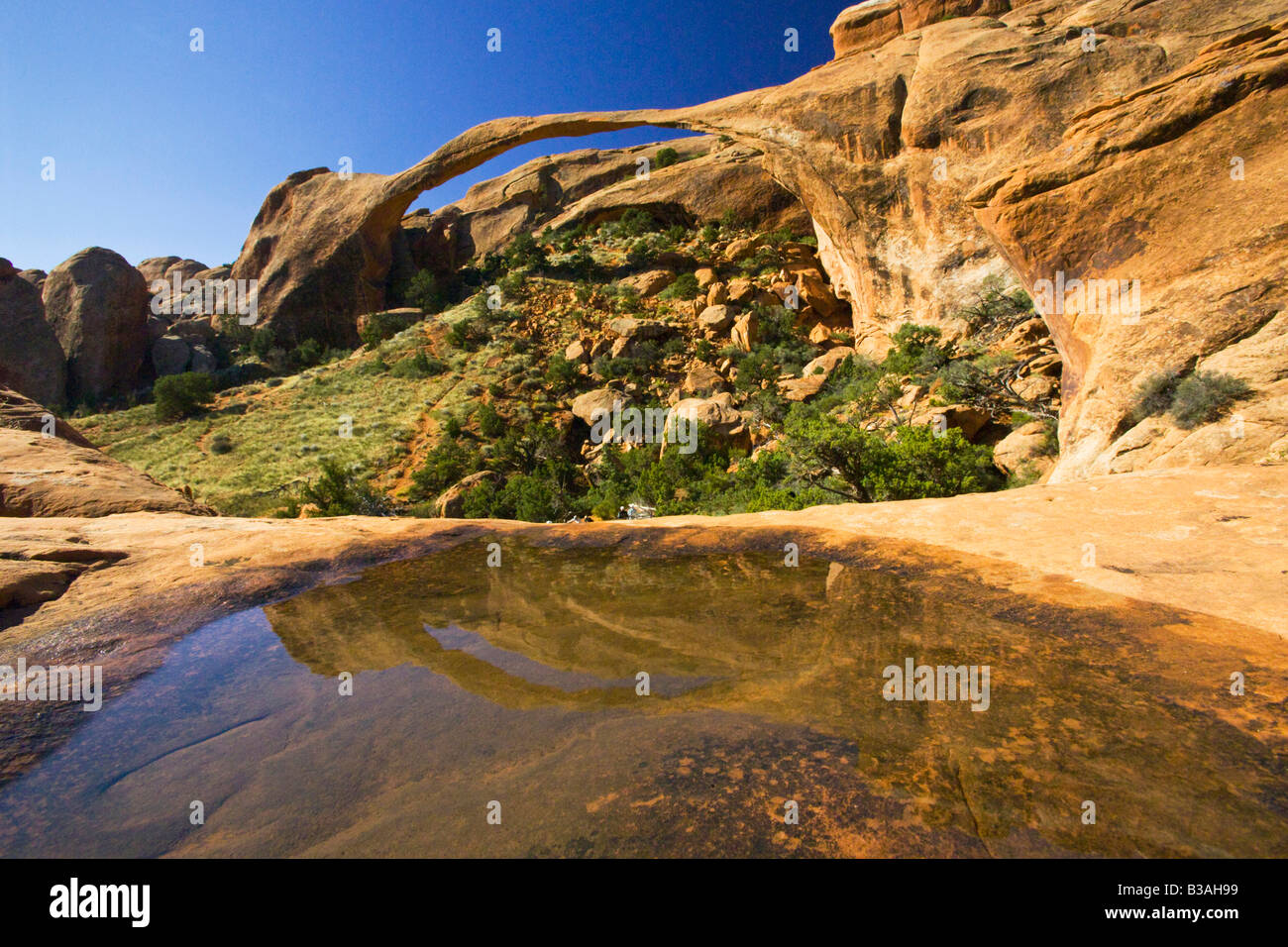 Lanscape Arch and reflection Arches National Park Utah Stock Photo - Alamy