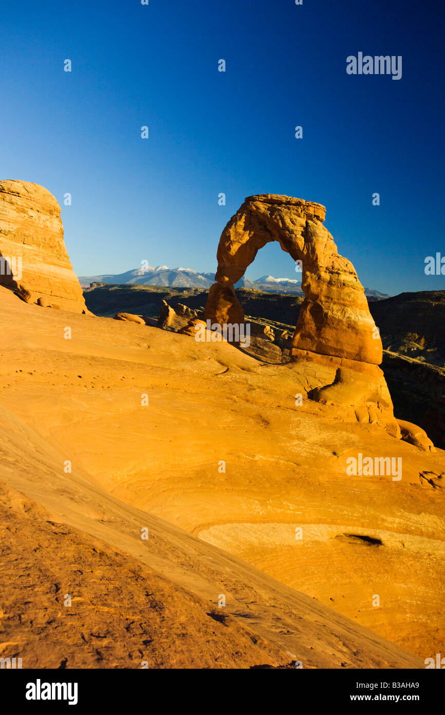 Delicate Arch at sunset Arches National Park Utah Stock Photo - Alamy