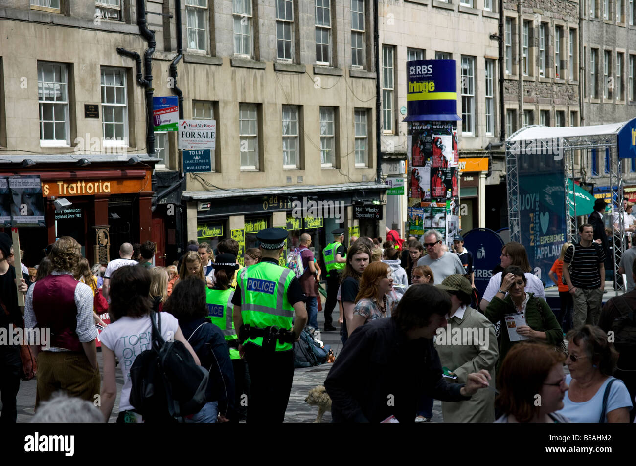 Two male Police officers during Fringe Festival, Royal Mile, Edinburgh ...