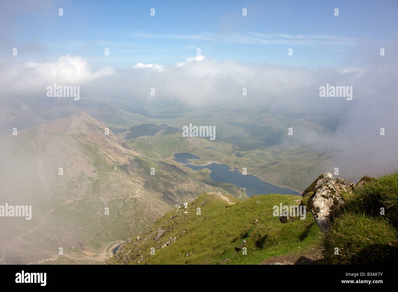 Scenic view of Mount Snowdon and lakes, Snowdonia, Wales, UK Stock ...