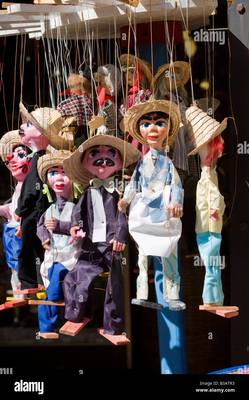 Puppets on sale in souvenir stall Olvera Street Downtown Los Angeles ...