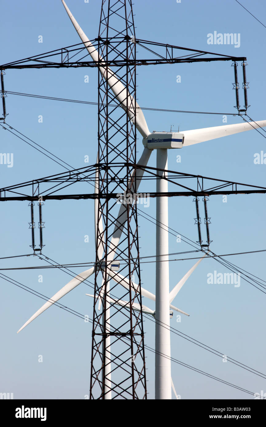 Germany Wind turbines and power lines, poles Stock Photo - Alamy