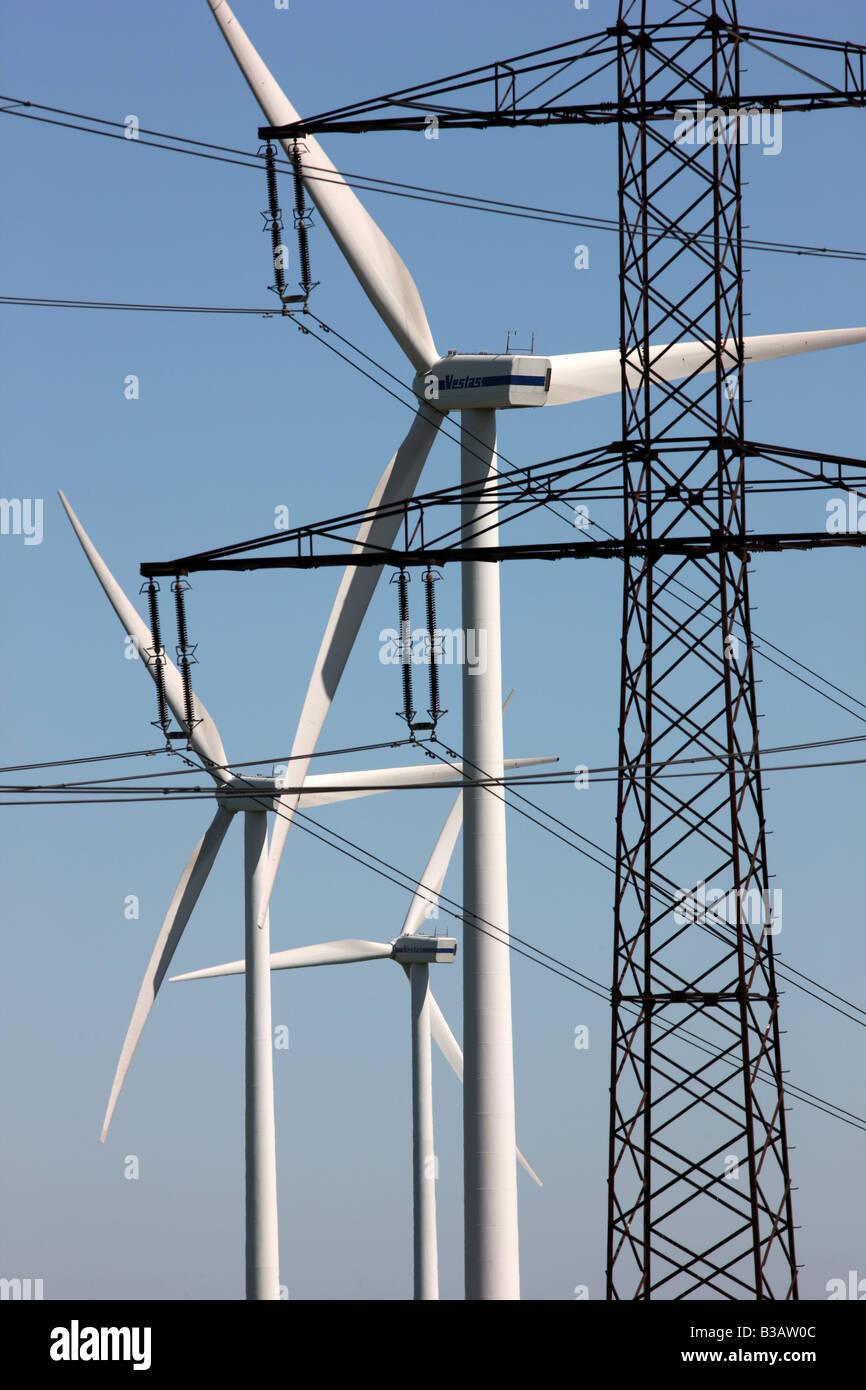 Germany Wind turbines and power lines, poles Stock Photo - Alamy