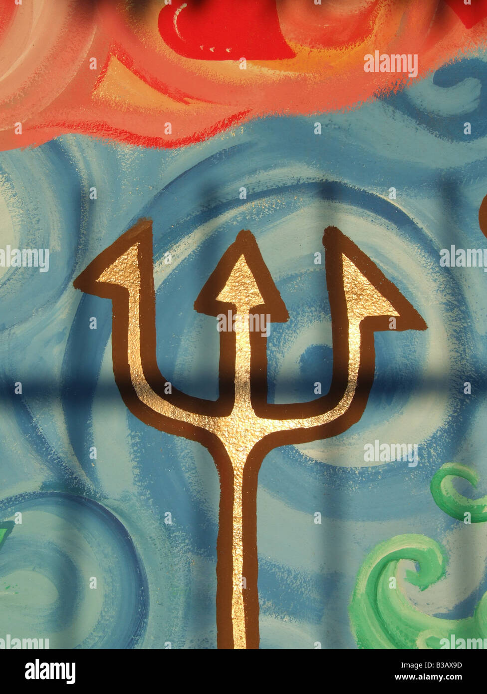 neptune trident graffiti on wall in athens, greece Stock Photo - Alamy