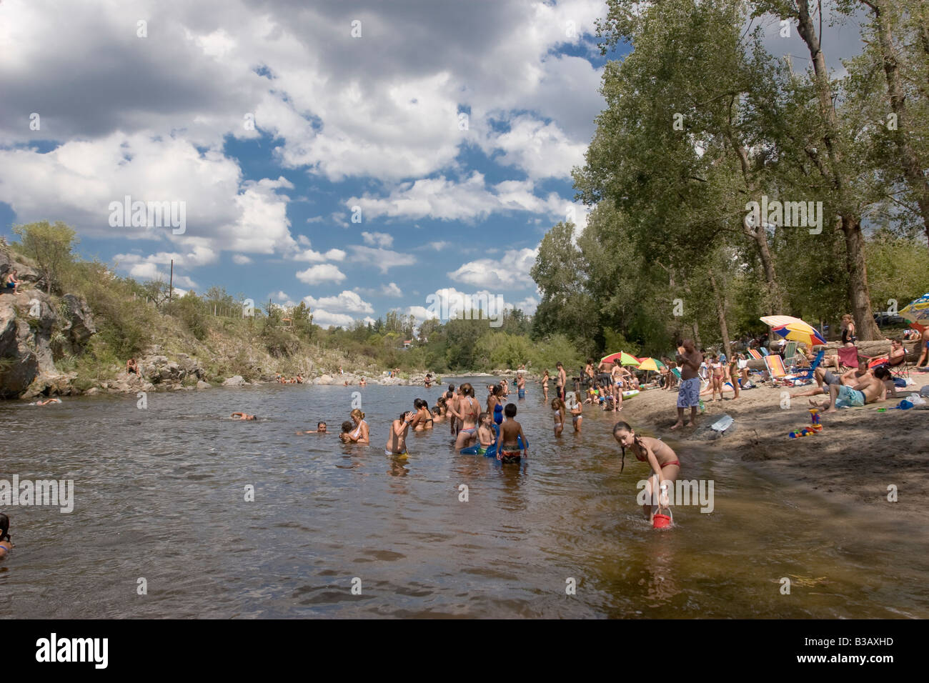 Tourists having a bath in Calamuchita River Calamuchita Valley Cordoba ...