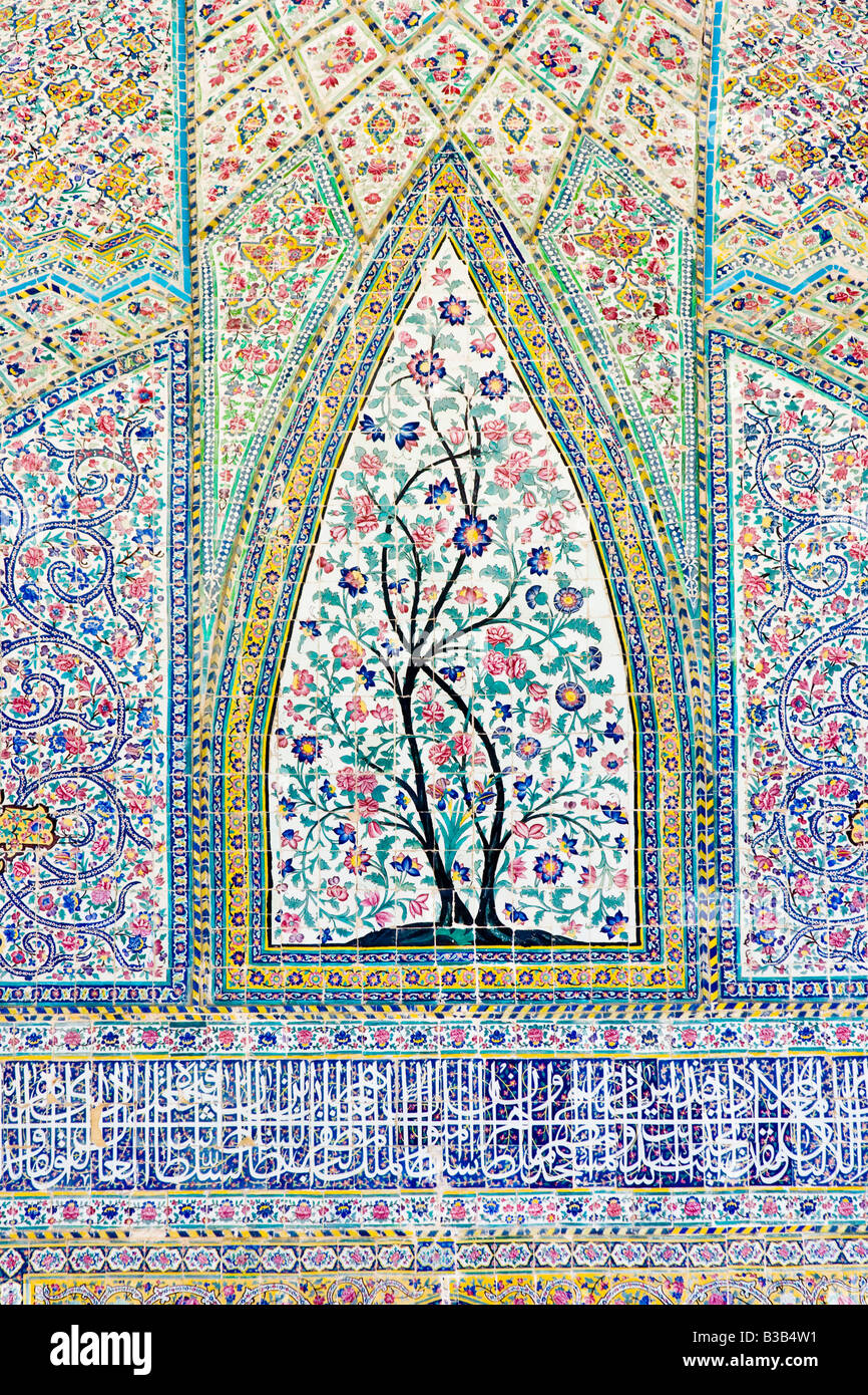 Ornate Decoration inside Masjid Vakil or Regents Mosque in Shiraz Iran ...