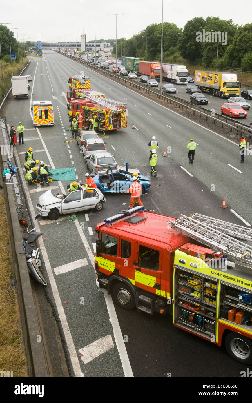 emergency services attending a nasty road traffic accident on a ...