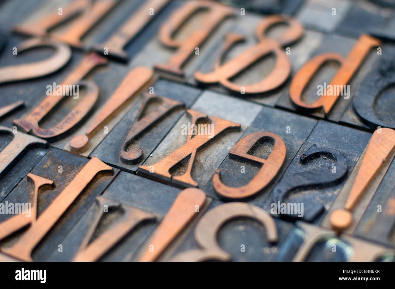 A selection of old wooden letterpress printing block letters Stock ...