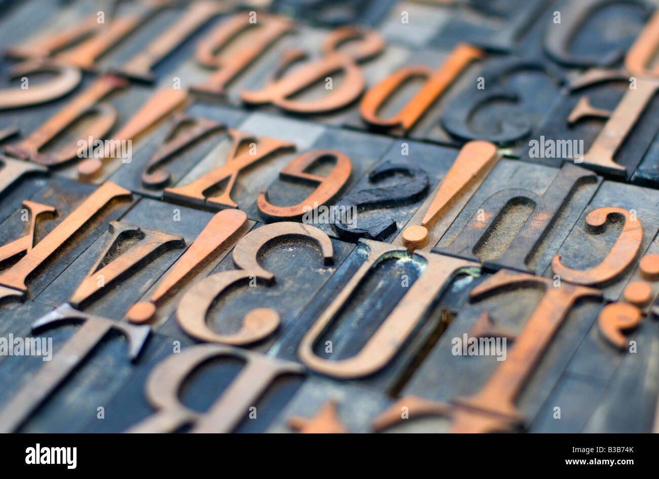 A selection of old wooden letterpress printing block letters Stock ...
