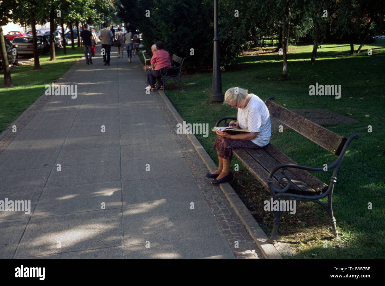 Old lady with google reading in the city park Stock Photo - Alamy