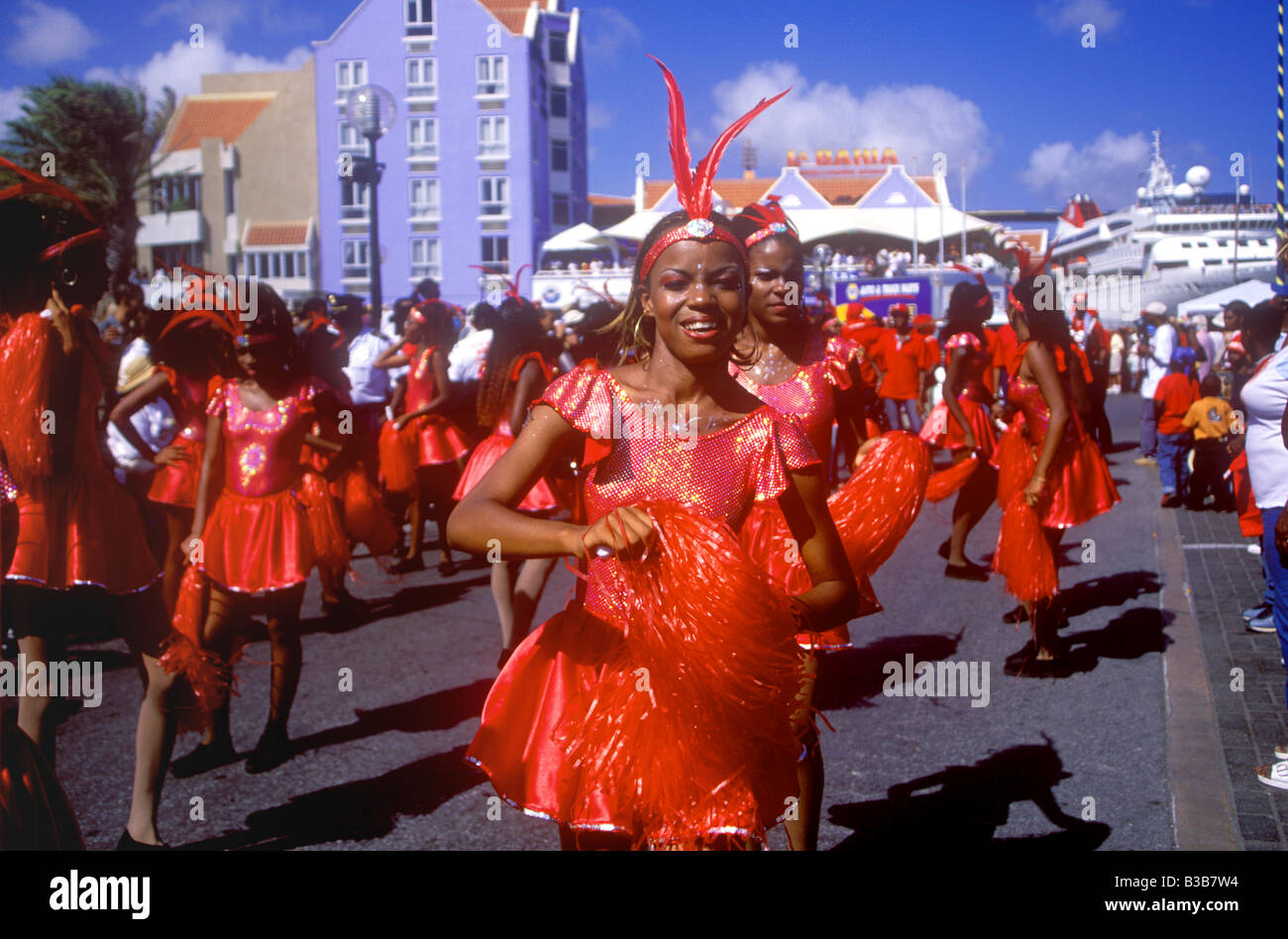 Dancers in colourful costume taking part in carnival procession held on ...